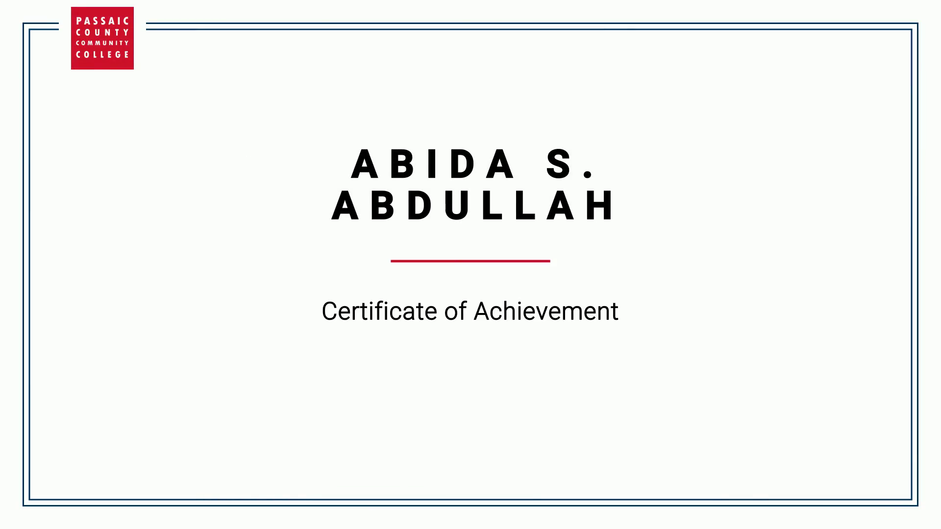 StageClip | Abida S. Abdullah - Certificate of Achievement