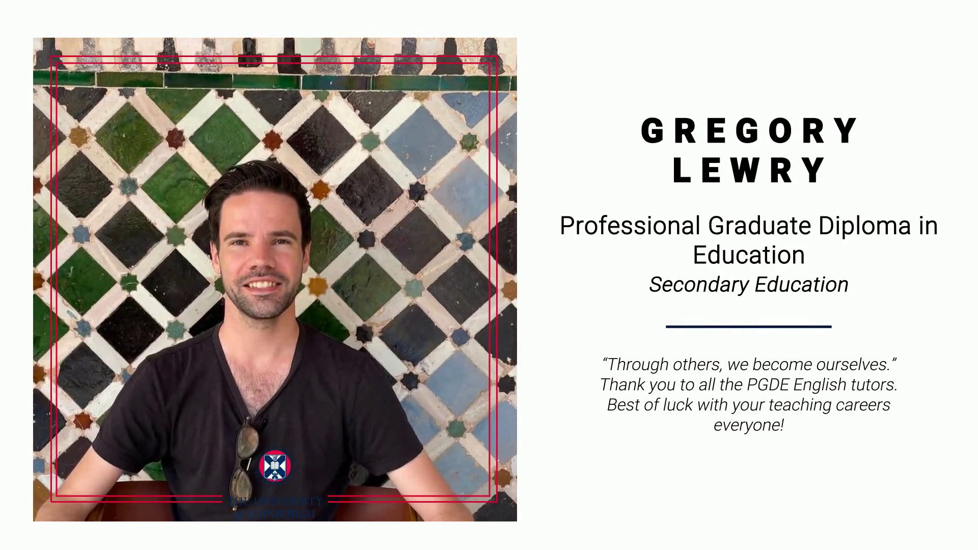 StageClip | Gregory Lewry - Professional Graduate Diploma in Education